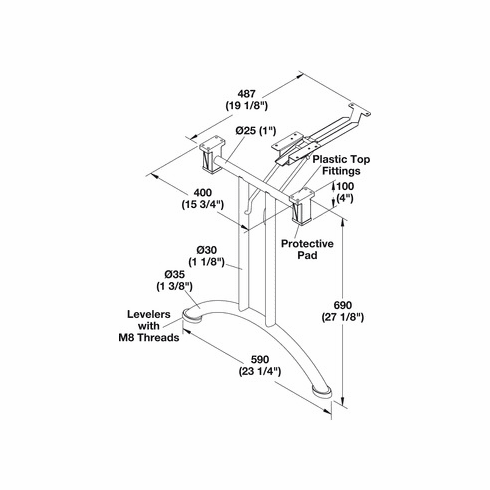 Hafele Folding Table Leg, with Curved Foot W x H: 590 x 690 mm (23 1/4 ...