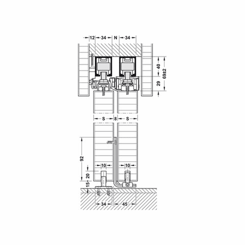 Hafele Sliding Door Hardware, Hawa Telescopic 80/2 (for 2 doors), set ...