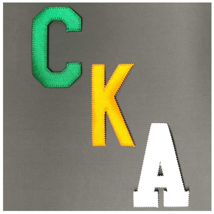 Homegrown iStitch Tackle Twill Letter Samples | No Sew