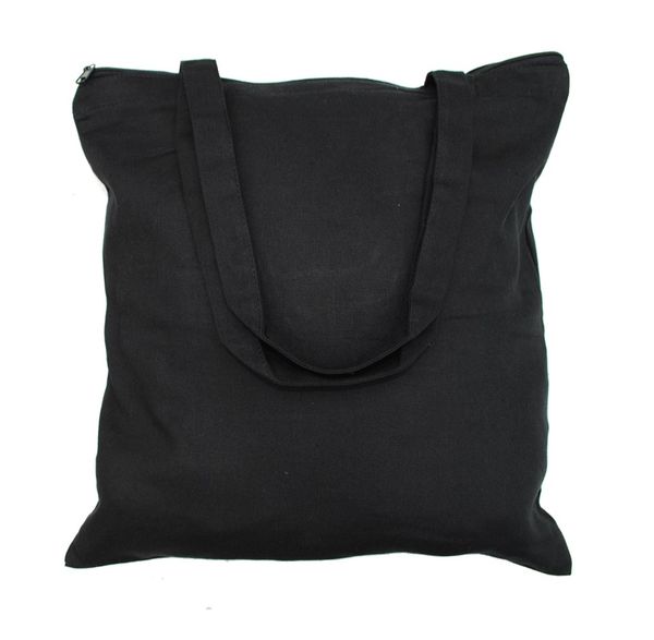 15"x16" Heavy Zippered Black Cotton Canvas Tote Bag