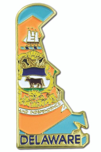Delaware State map shaped pin, map pin with flag design, hat pin, lapel ...