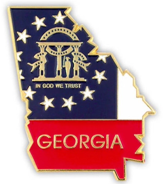Georgia State map shaped pin, map pin with flag design, hat pin, lapel ...