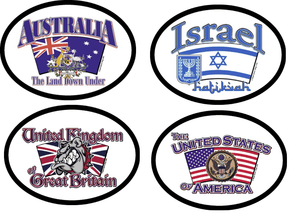 International Arched Motto Flag Oval Decals - Flag Decals & Stickers