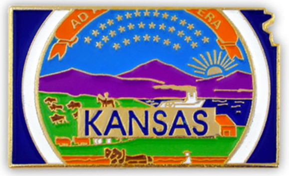 Kansas State map shaped pin, map pin with flag design, hat pin, lapel ...