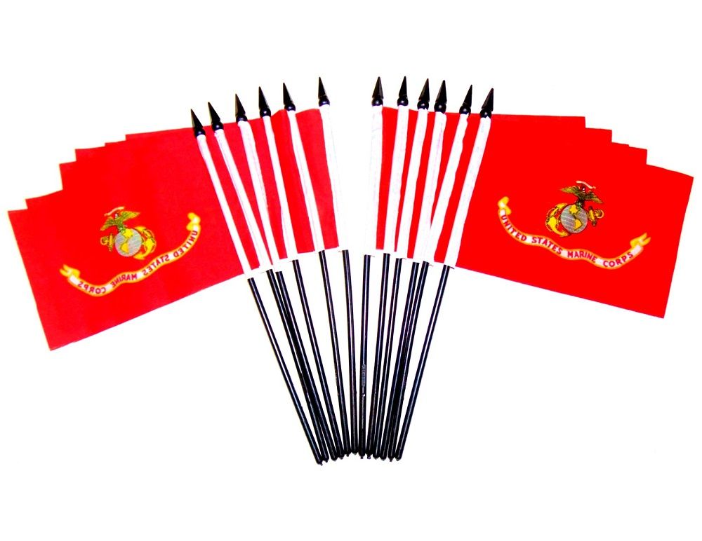 Marine Corps inexpensive small mini 4"x6" little stick flags, USMC ...