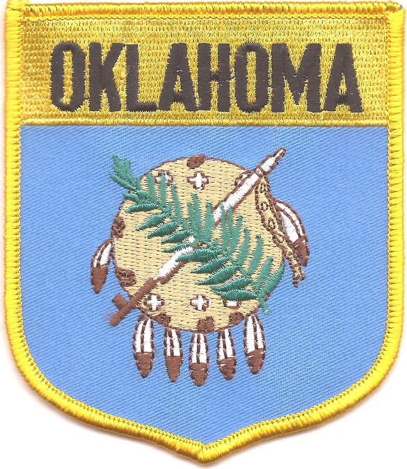 High Quality 3.25 x 3.5 Inch Shield Oklahoma Flag Embroidered Cloth Sew ...