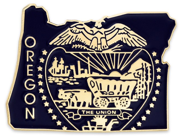 Oregon State map shaped pin, map pin with flag design, hat pin, lapel ...