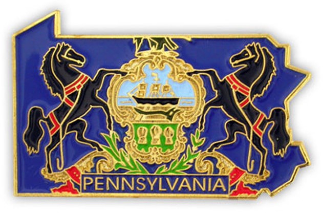 Pennsylvania State map shaped pin, map pin with flag design, hat pin ...
