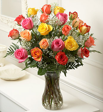 Long Stem Multicolored Roses,-24 Stems