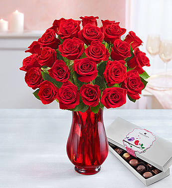 Two Dozen Red Roses with Chocolate