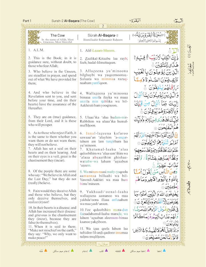 Holy Quran Color Coded Arabic Text, Roman Transliteration for ...