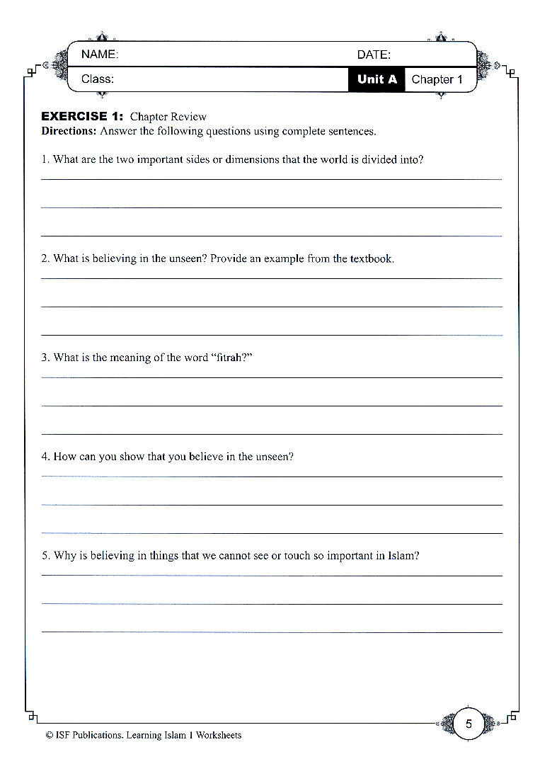 Learning Islam 1 Worksheets Level 1 (6th Grade)