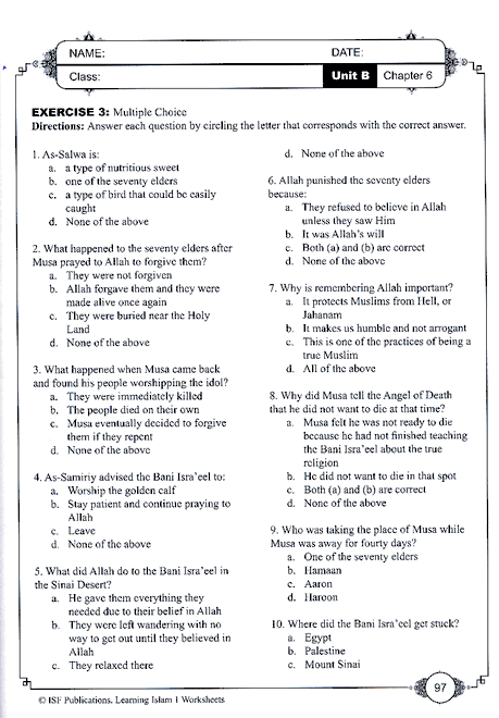 Learning Islam 1 Worksheets Level 1 (6th Grade)
