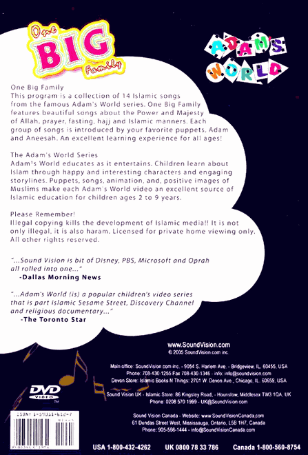 One Big Family (DVD) A Collection of Songs from Adam's World