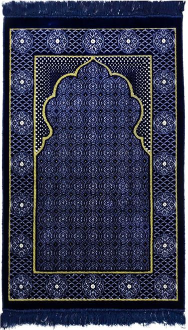 Soft Prayer Rug (Dome or Prophet's Mosque Design) Blue/Beige