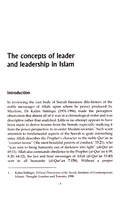 The Concepts of Leader and Leadership in Islam (Zafar Bangash)