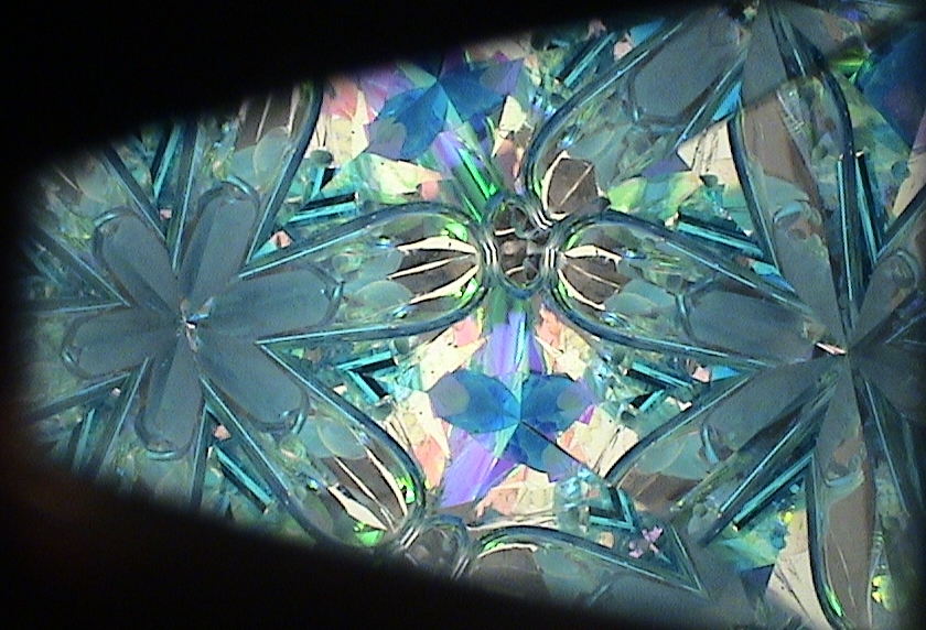 Stained Glass Kaleidoscope, "Aqua Marine" #20206 By Artist Sue Rioux.