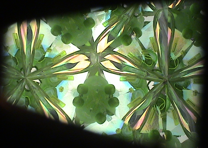 Stained Glass Kaleidoscope, "Peridot" 2020 By Artist Sue Rioux.