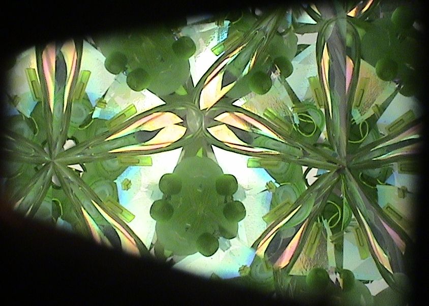 Stained Glass Kaleidoscope, "Peridot" 2020 By Artist Sue Rioux.
