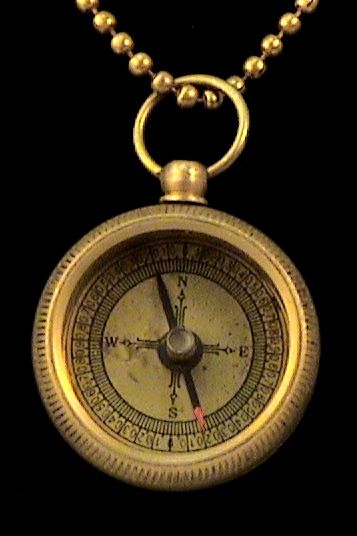 Wearable Compass Necklace 1 3/8 inches in diameter with Brass Chain.