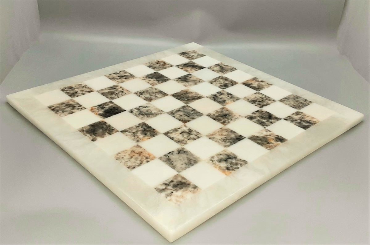 White and Gray Stone Checkers Board or Chess Board Only - Large, 15 Inch