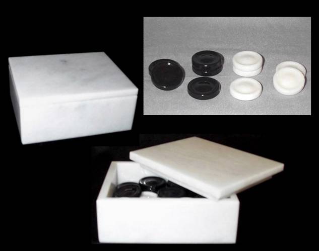 Black and White Alabaster Stone Checkers with White Marble Storage Box