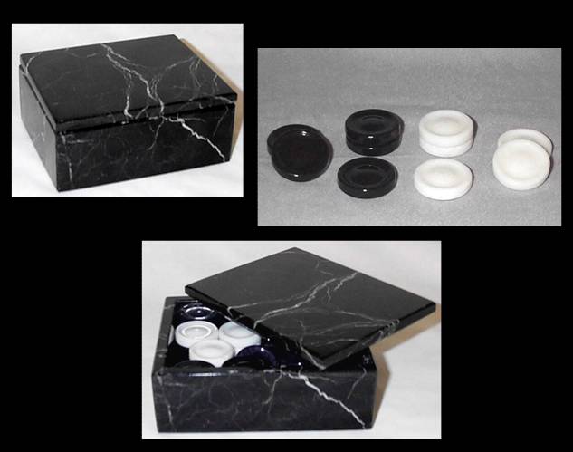 Black and White Alabaster Stone Checkers with Black Marble Storage Box