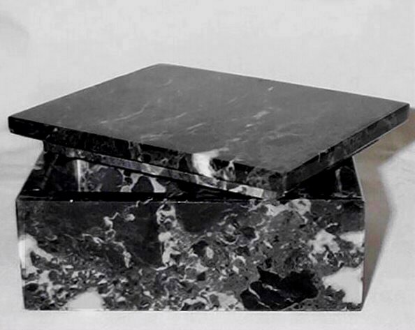 Decorative Black Marble Box with Lid - 5 Inch