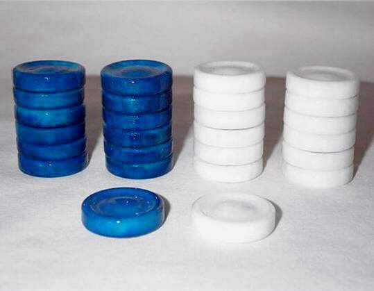 Blue and White Stone Checker Pieces or Backgammon Game Pieces - 1 1/4 Inch