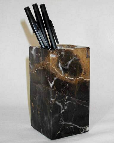 Decorative Black and Brown Marble Pencil Holder