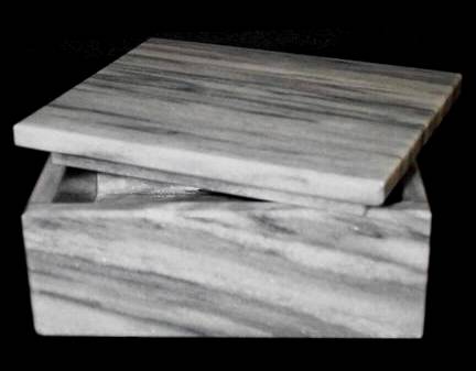 Rectangular Gray Marble Box with Lid - 5 Inch