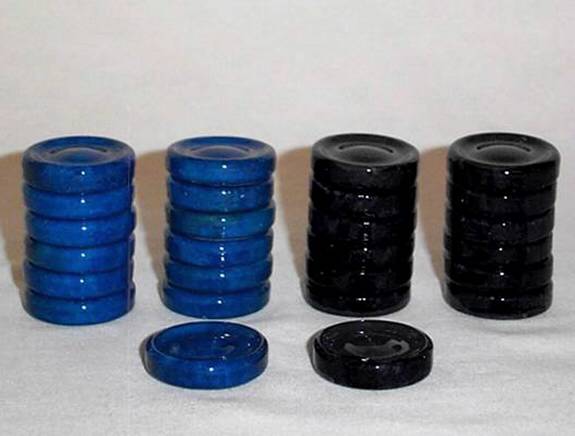 Blue and Black Stone Checker Pieces or Backgammon Game Pieces - 1 1/4 Inch