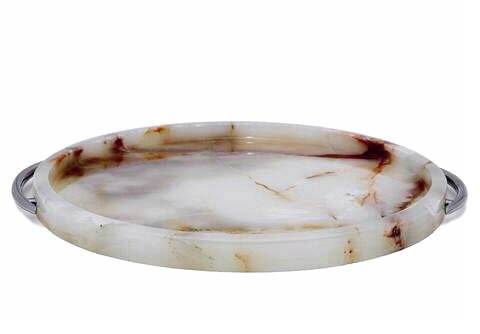 Decorative White Onyx Tray, Stone Tray with Handles - Large, 12 Inch