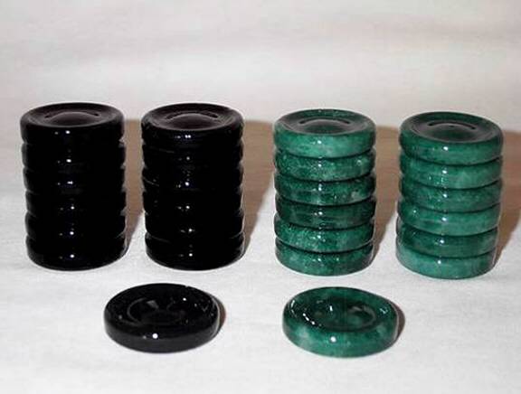 Black and Green Stone Checker Pieces or Backgammon Game Pieces - 1 1/4 Inch