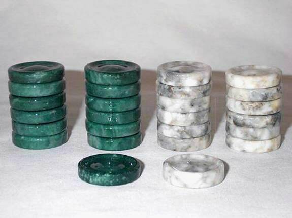 Green and Gray Stone Checker Pieces or Backgammon Game Pieces - 1 1/4 Inch