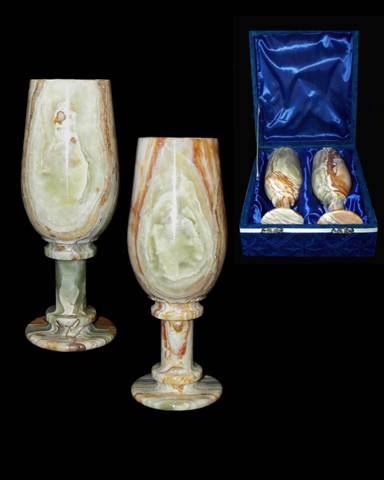 Onyx Stone Goblets, Marble Drinking Glasses, Set of 2 - Large, 8 Inch, 8 oz