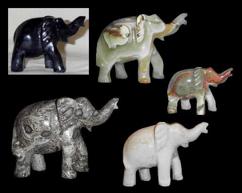 Stone Elephant Figurines, Marble Elephant Sculptures, Carved Onyx Elephants