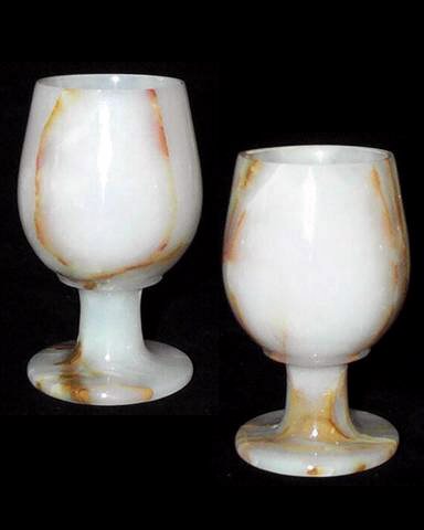 White Onyx Wine Glasses, White Gemstone Goblet Set - Large, 5 Inch, 6 oz.