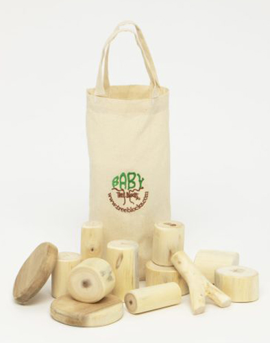 Wooden Tree Blocks Barkless 12 Piece Large Baby Real Wood Building ...