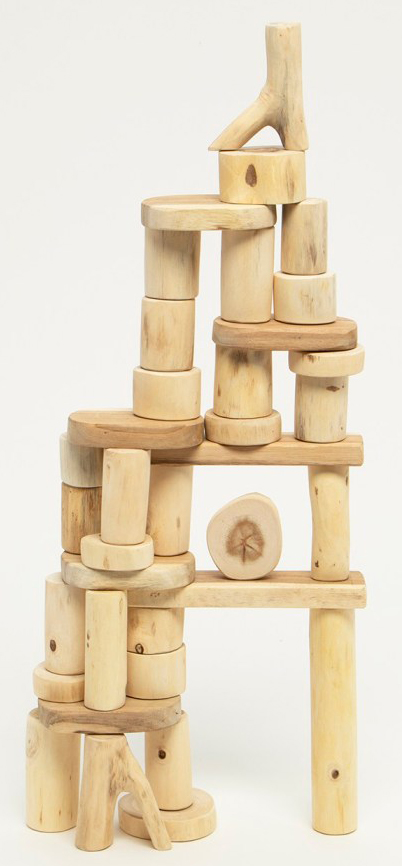 Wooden Tree Blocks Barkless 36 Piece Real Wood Building Blocks in a Bag