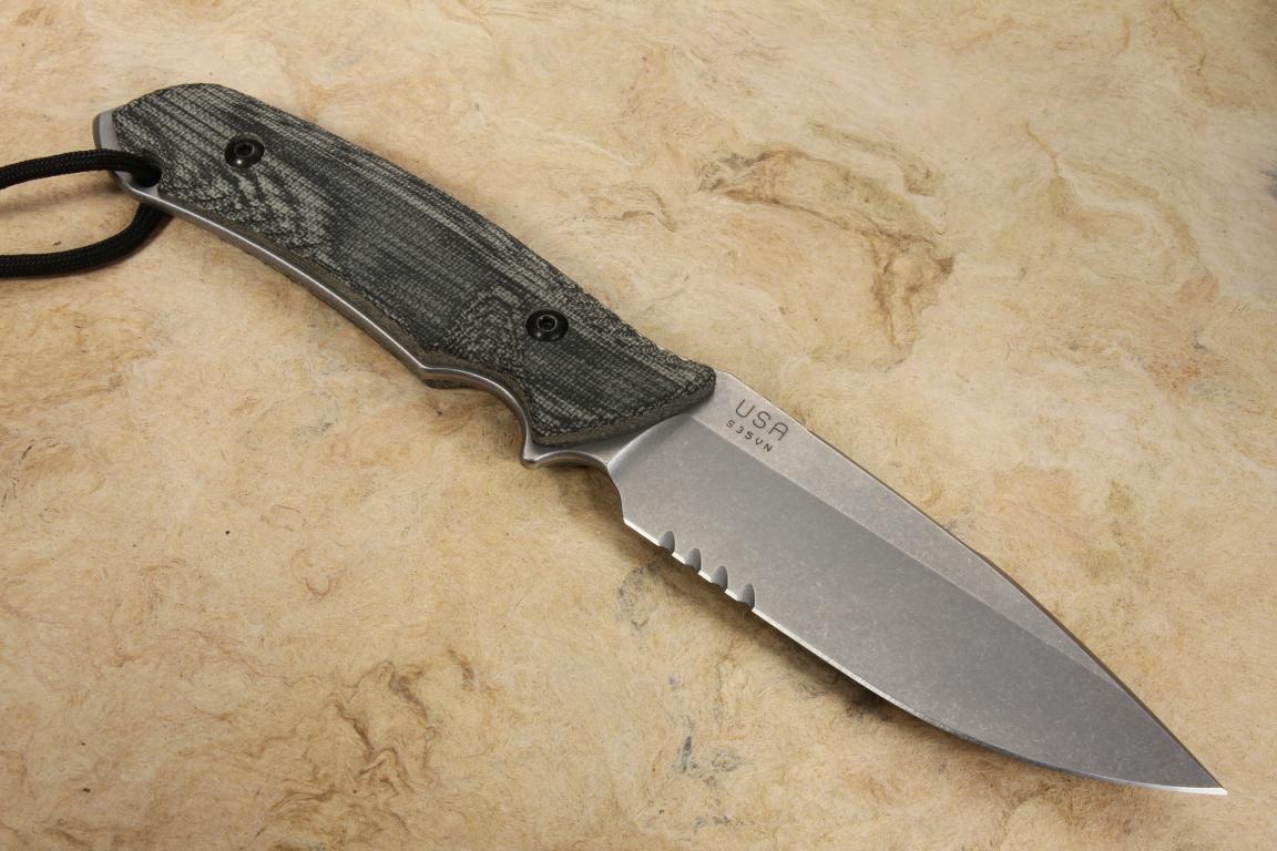 Attleboro Stonewash Serrated Combat Knife - KnifeArt + Free Shipping