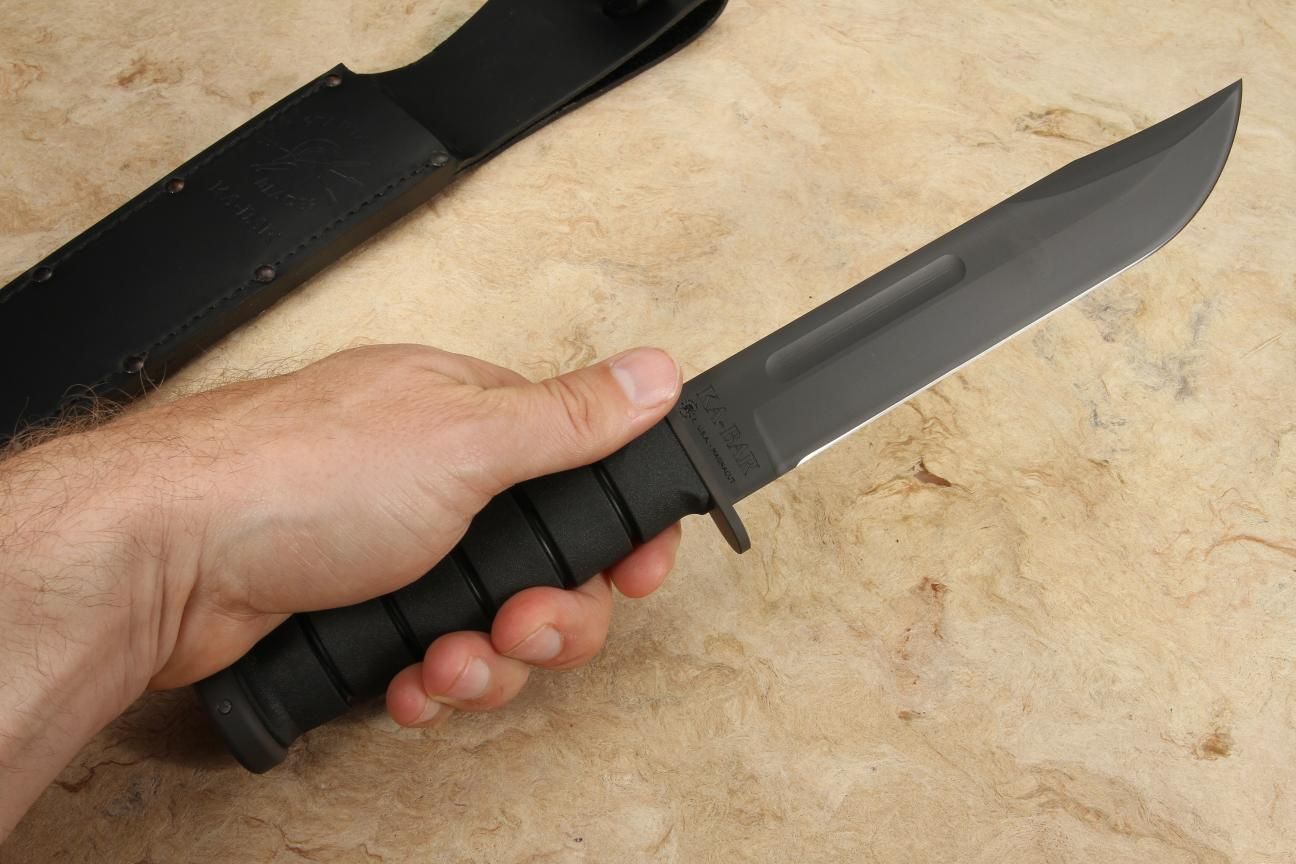 Spartan KA-BAR Black MagnaCut Blade - Black Leather Sheath + Free Shipping