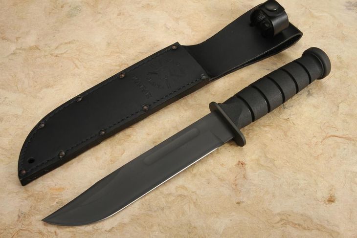 Spartan KA-BAR Black MagnaCut Blade - Black Leather Sheath + Free Shipping