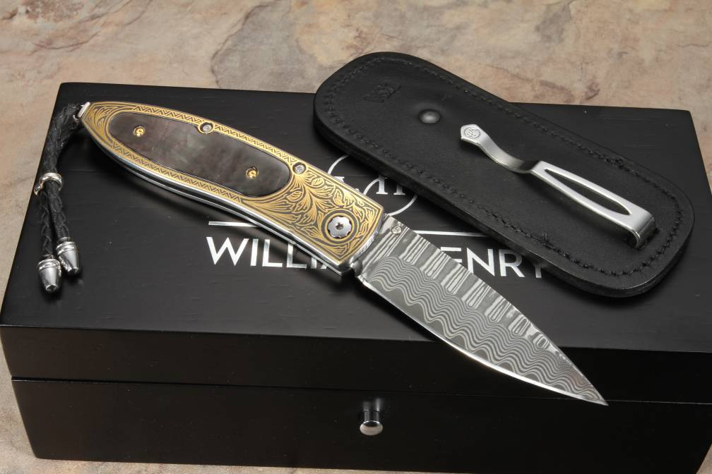 William Henry B05 Gracious - Damascus, Gold and Black Pearl Folding ...