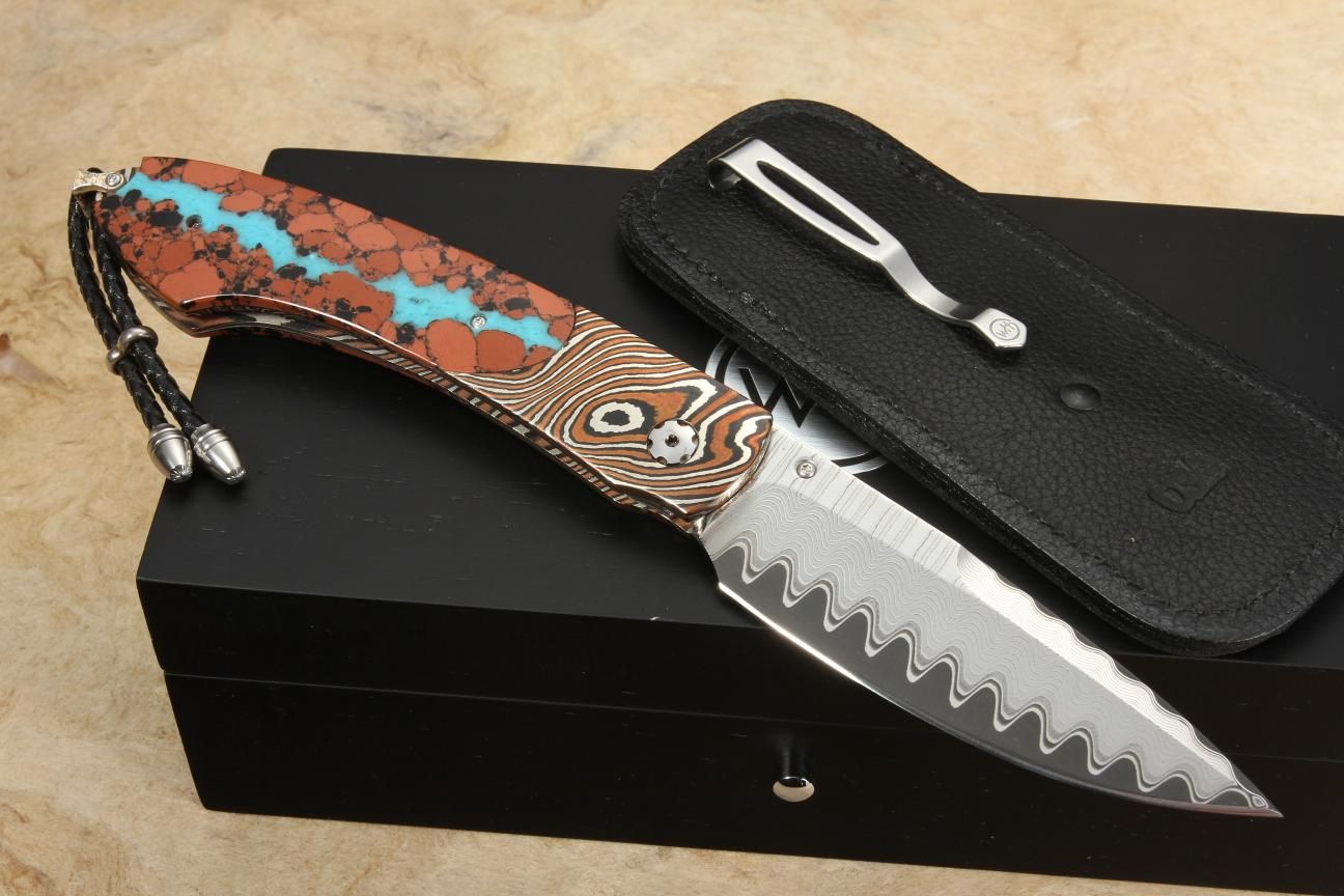 William Henry B12 Chuska Wave Damascus Folding Knife + Free Shipping
