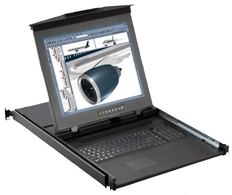 D117e - 1U Dual Slide 17Inch Rack Mount Monitor Keyboard Drawer w/ Touchpad