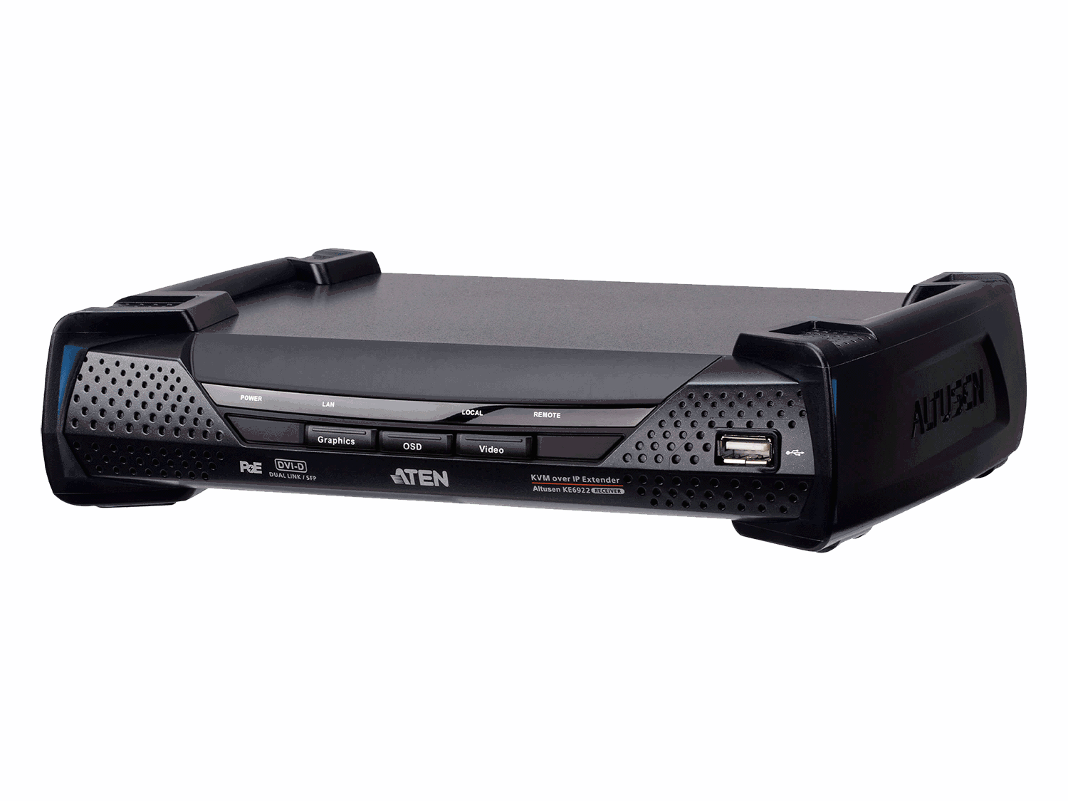 KE6922R - 2K DVI-D Dual-Link KVM over IP Receiver with Dual SFP & PoE
