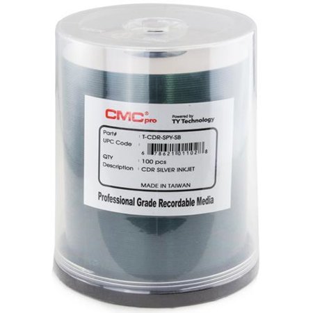100 TY CMC PRO CD-R 52X, SILVER INKJET PRINT T-CDR-SPY-SB,100/CAKE