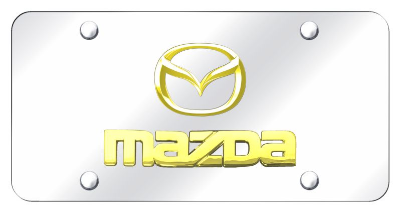 Mazda Gold Logo and Name License Plates (Vanity Logo Tags) - Chrome ...