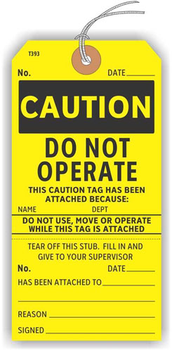 EM393YL CAUTION DO NOT OPERATE TAG